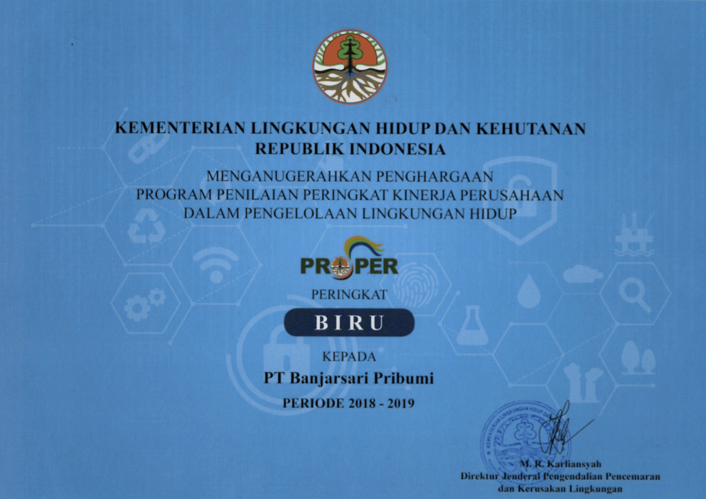 Sertifikat Proper Biru “PT Banjarsari Pribumi” - Titan Infra Energy
